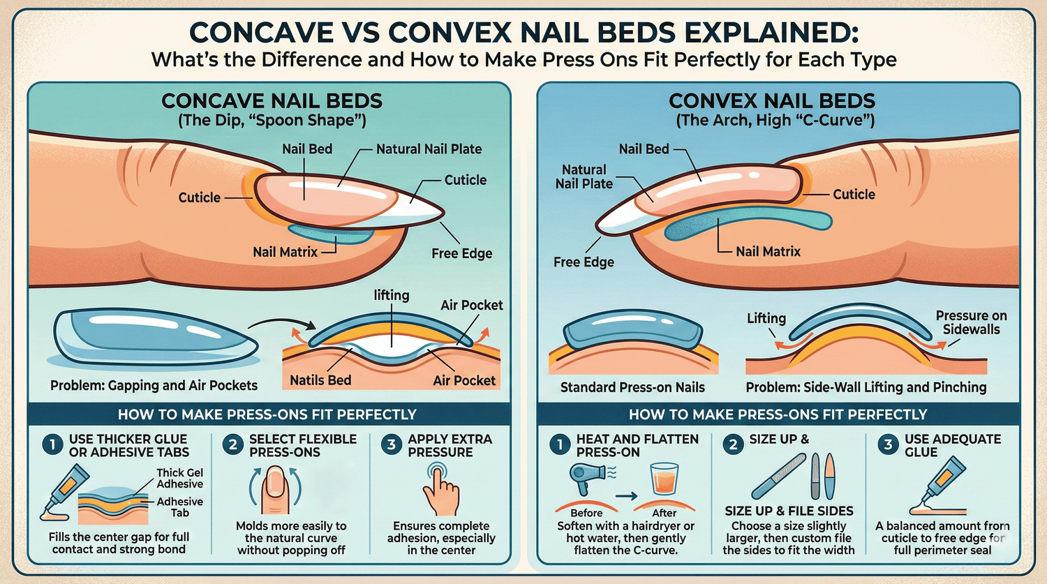 Flat Nail Beds vs. Curved Nail Beds. How to Choose Press On Nails That ...